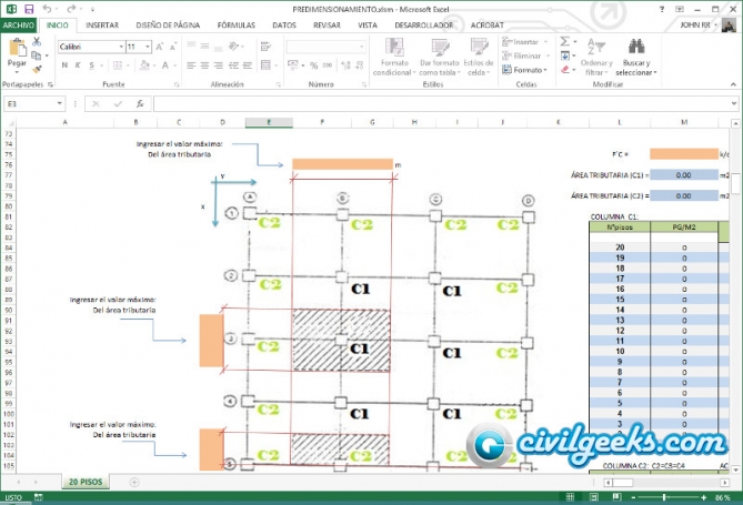 Excel para pre-dimensionamiento de vigas, columnas y zapatas | CivilGeeks.com