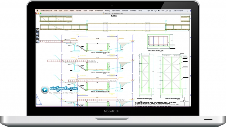 Planos para el proceso constructivo del montaje de vigas metálicas en un puente mixto ...