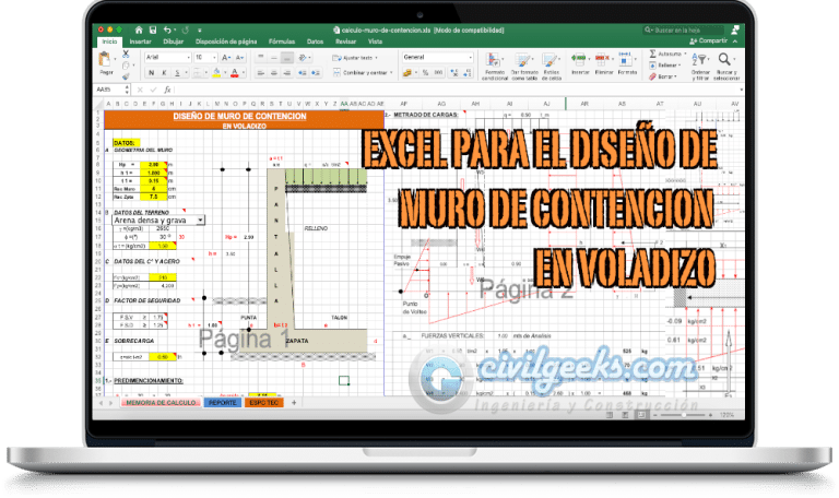 Excel para el diseño de Muro de Contención en Voladizo | CivilGeeks.com