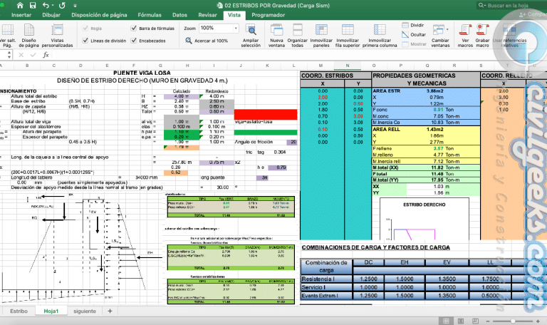 Hoja Excel para el diseño de Estribos (Muro en gravedad 4M.) | CivilGeeks.com